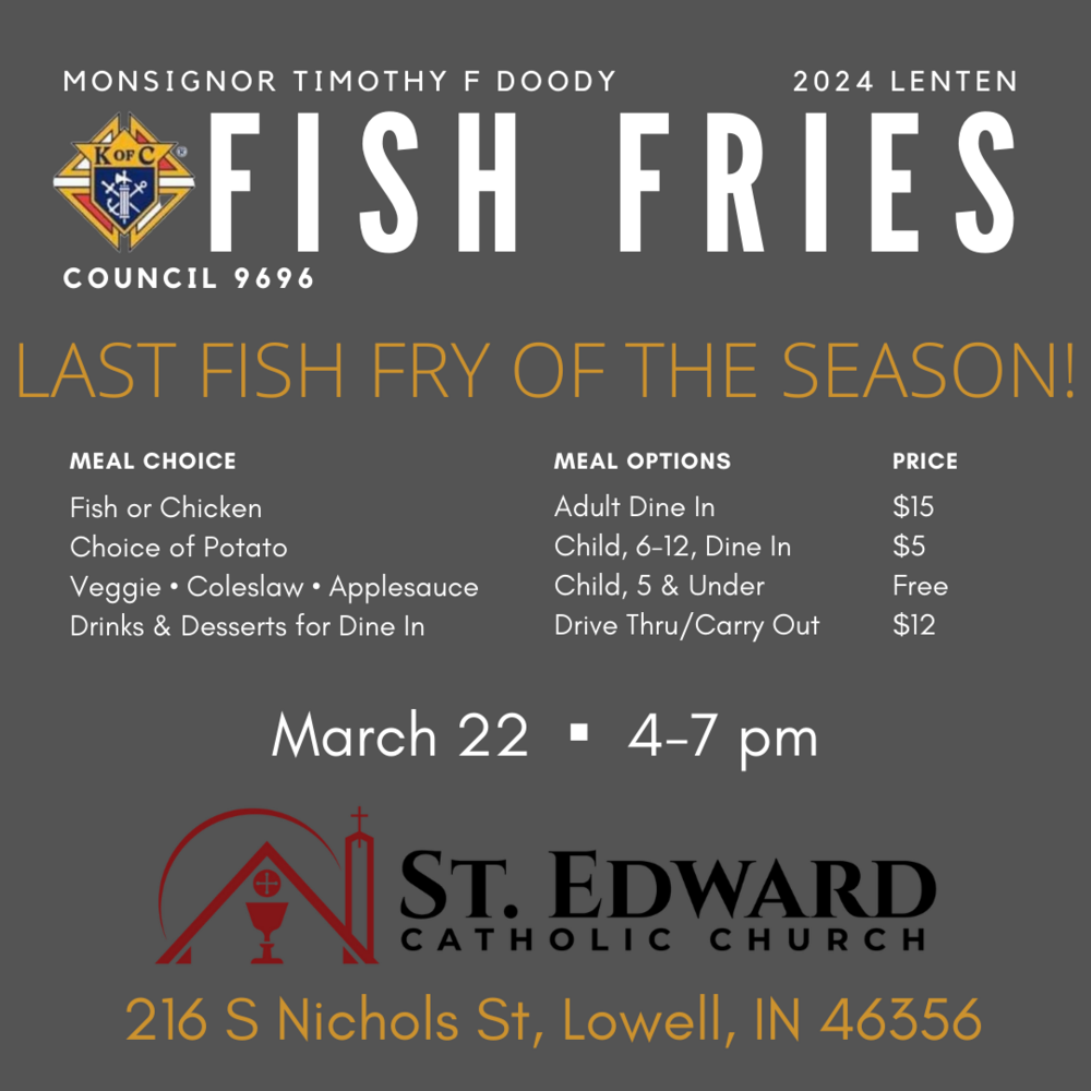 Last Lenten Fish Fry - This Friday! - Saint Edward Catholic Church ...