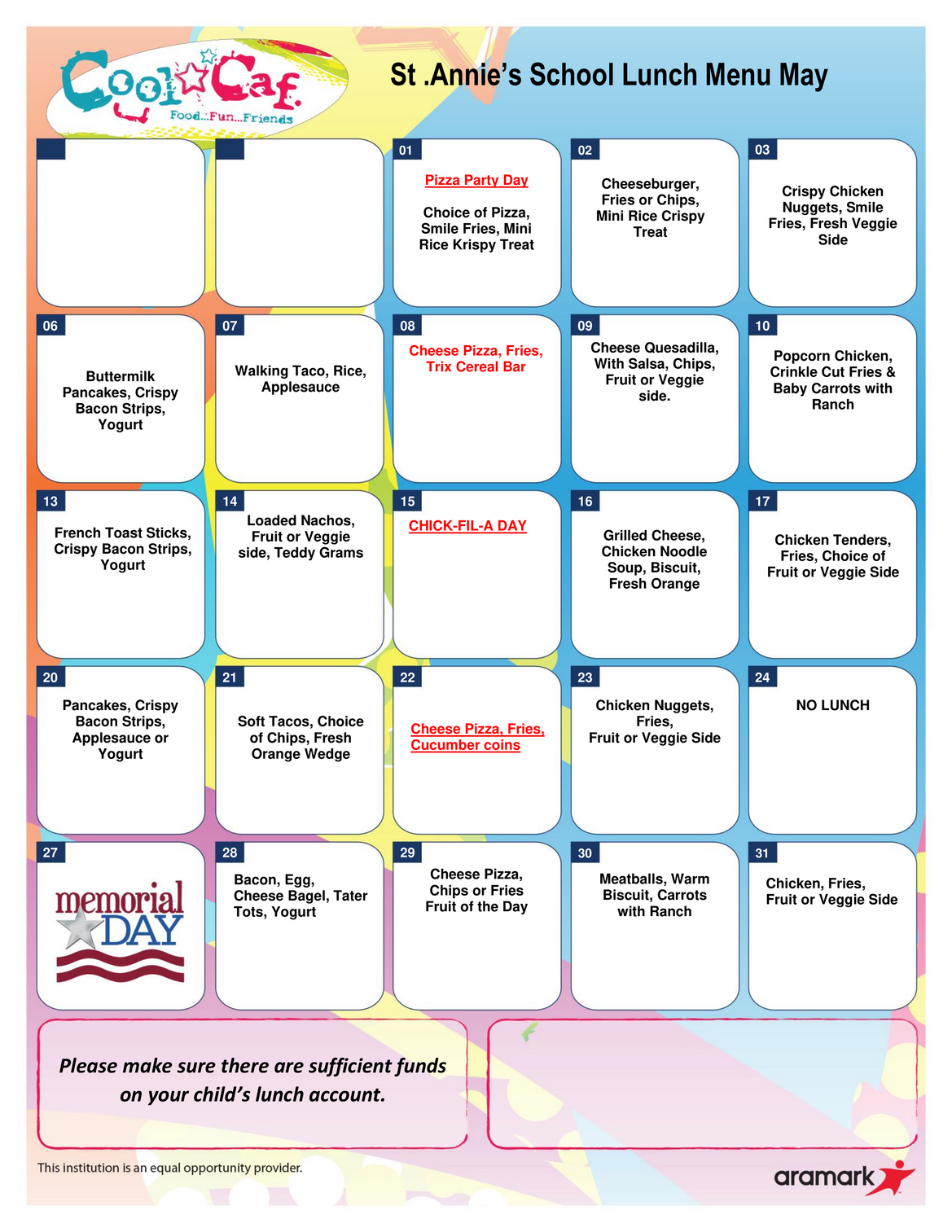 LUNCH MENU | St. Anastasia School | Newtown Square, PA