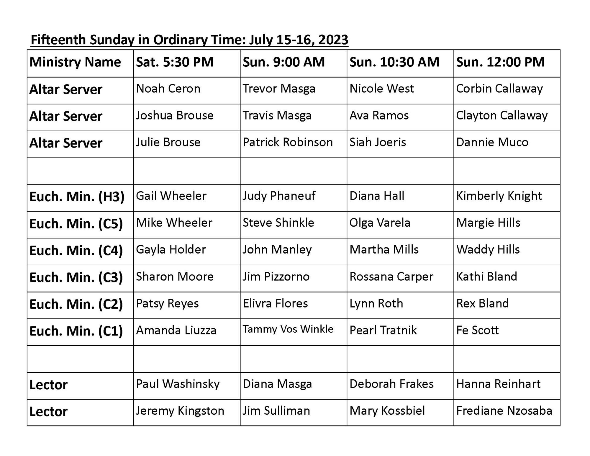 ministry schedule - Holy Family Catholic Church - Abilene, TX