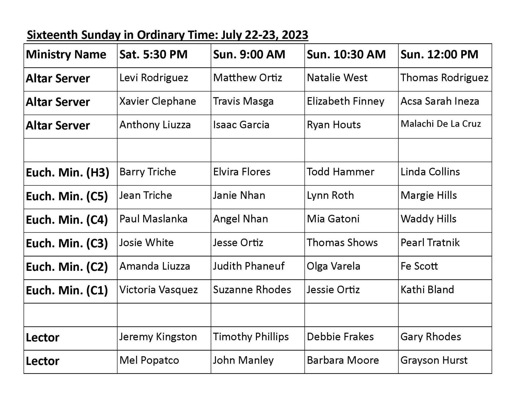 ministry schedule - Holy Family Catholic Church - Abilene, TX