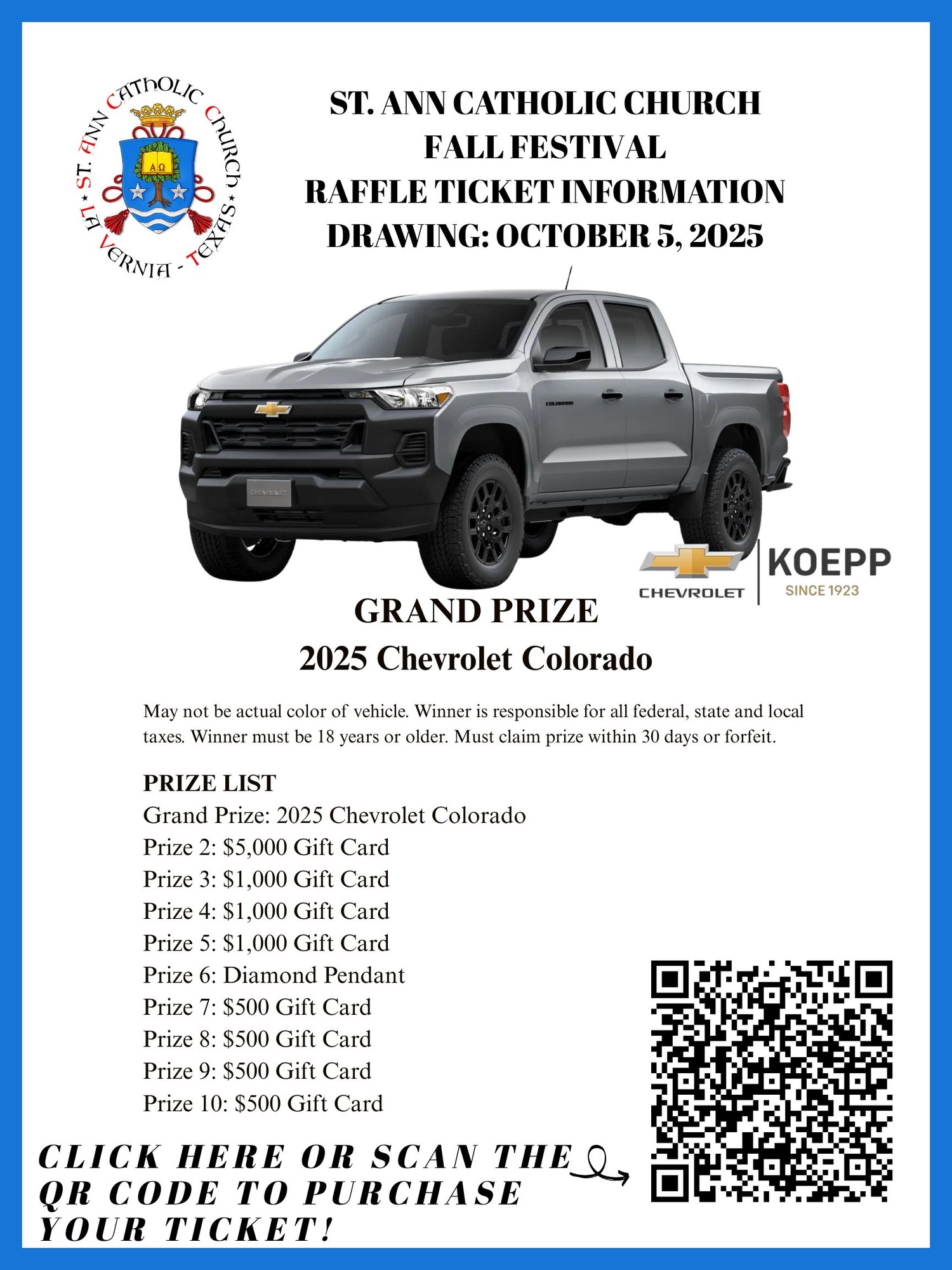 Raffle Tickets - St. Ann Catholic Church - La Vernia, TX