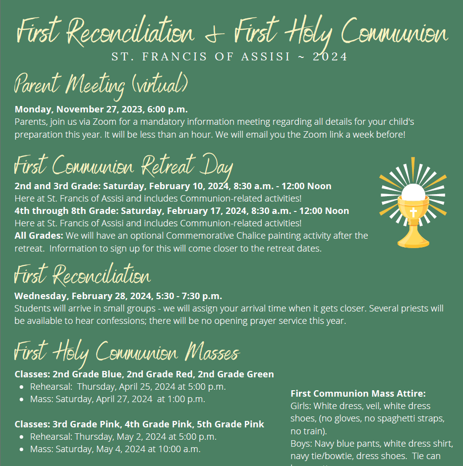 Kindergarten through 8th Grade Faith Formation - St. Francis of Assisi ...