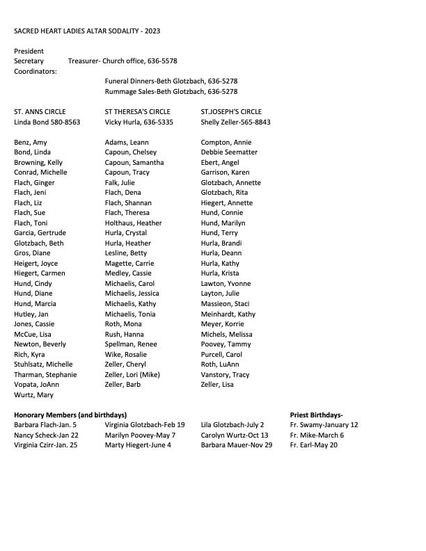 Ladies Altar Sodality - Sacred Heart Church - Paxico, KS