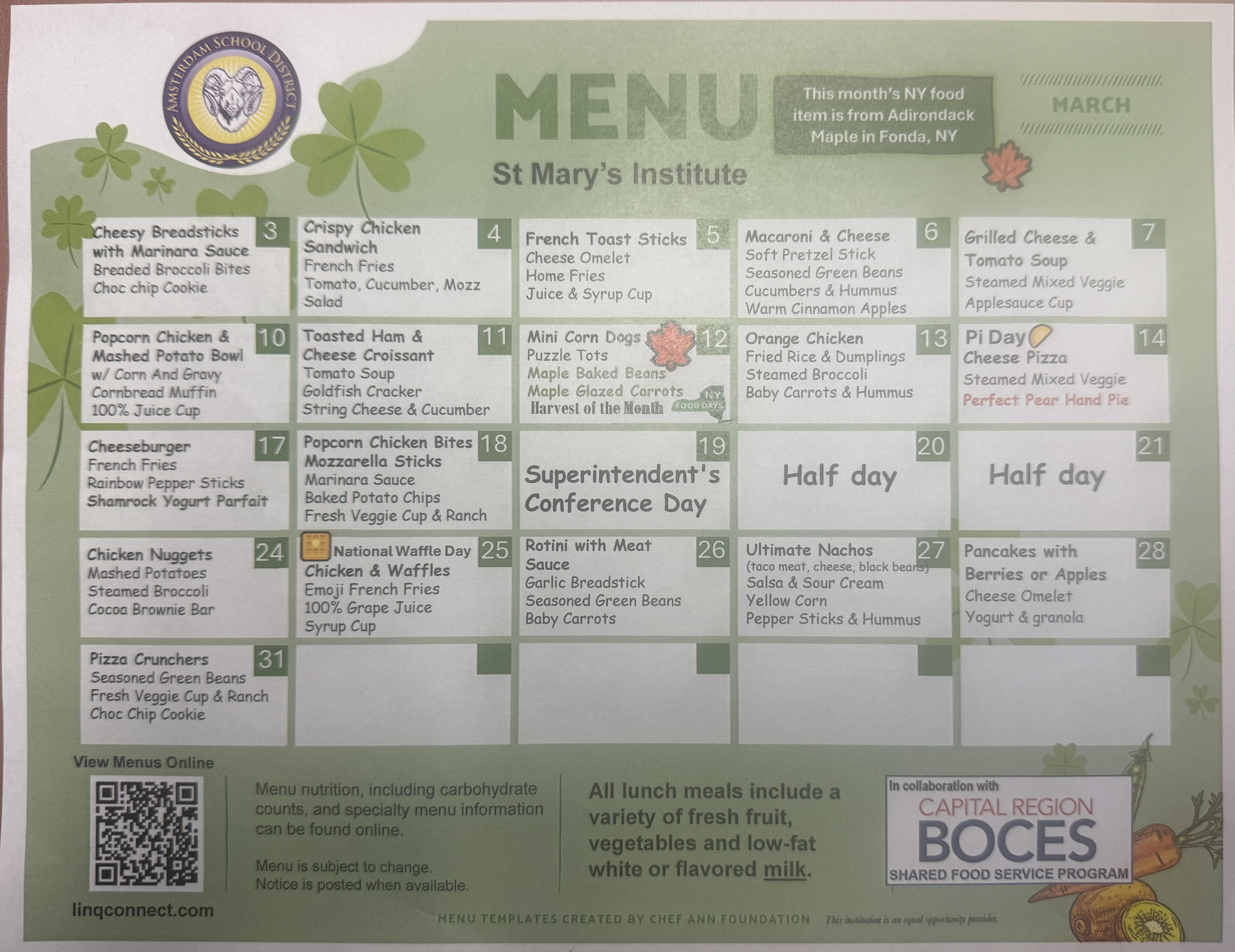 Menus - St. Mary Institute - Amsterdam, NY