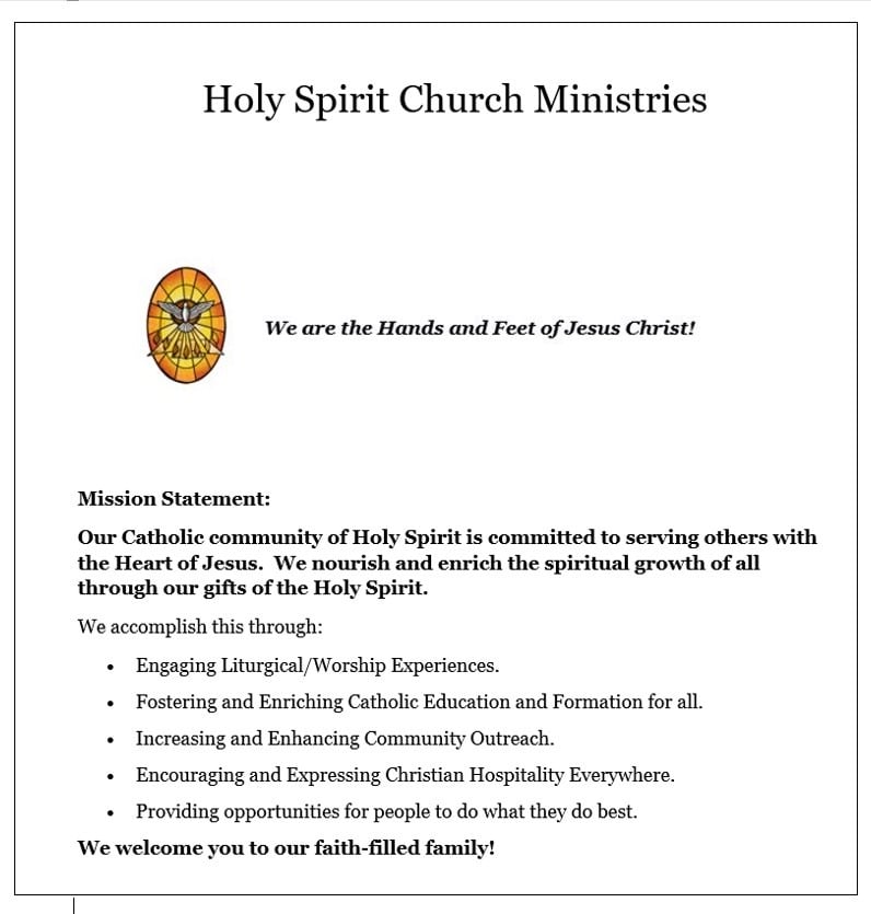 Church Ministries - Holy Spirit Catholic Church - Denver, NC