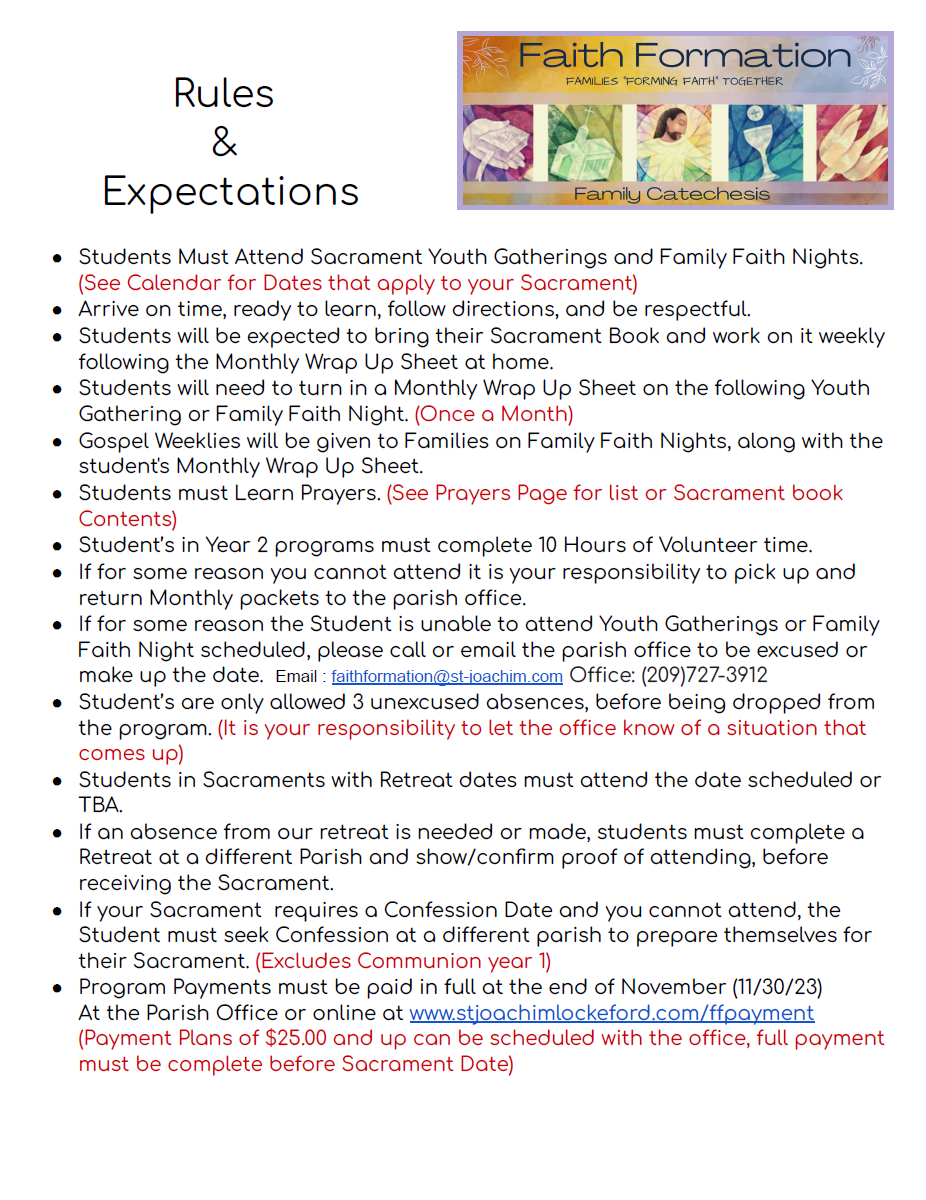 Rules & Expectations | St. Joachim Catholic Church | Lockeford, CA