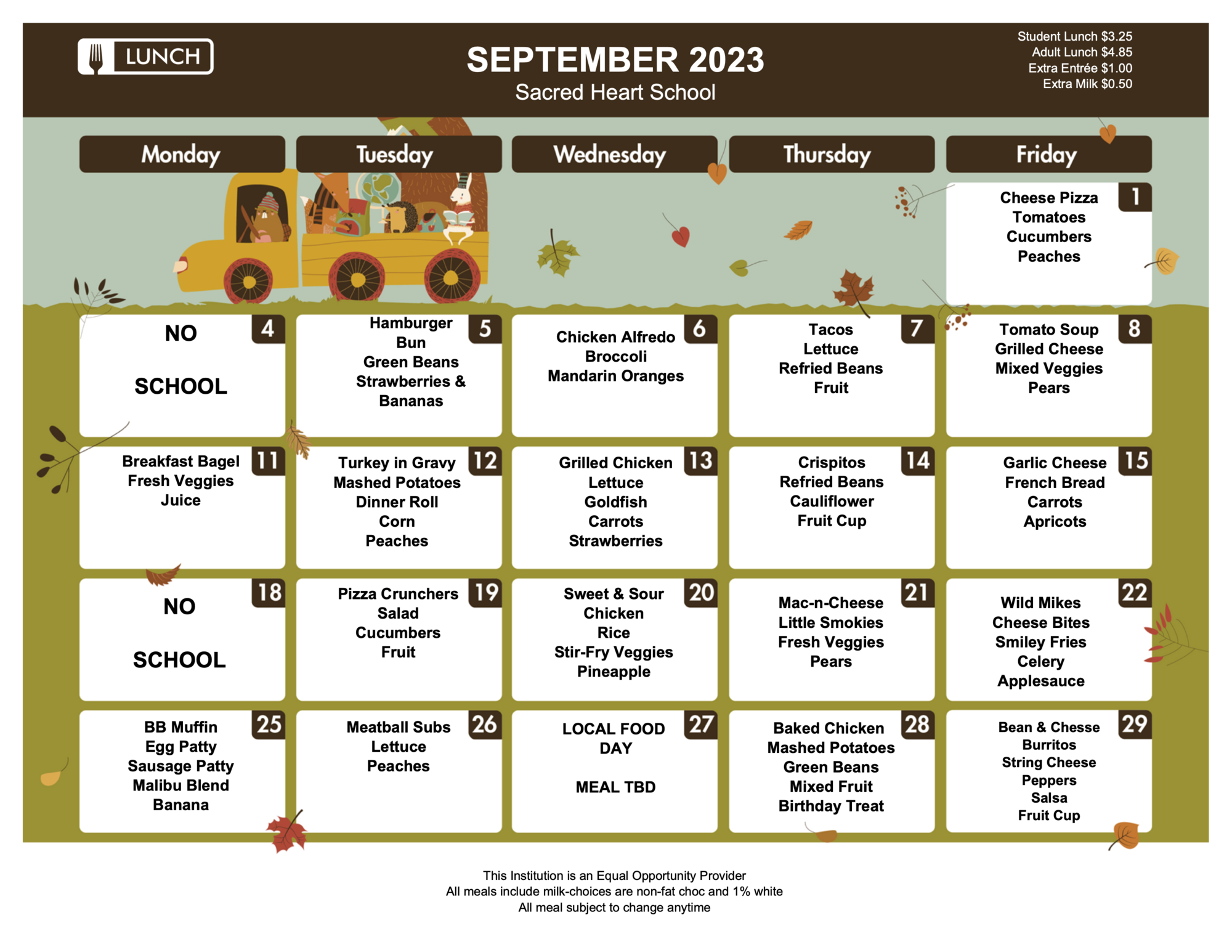 Lunch Menu - Sacred Heart School - Boone, IA