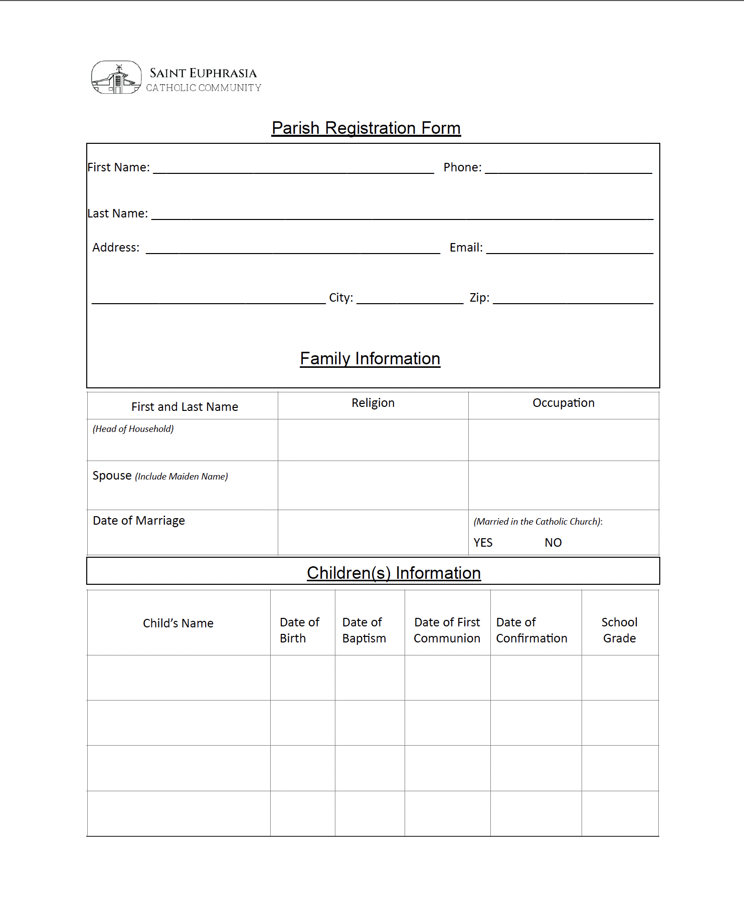 Parish Registration - St. Euphrasia - Granada Hills, CA