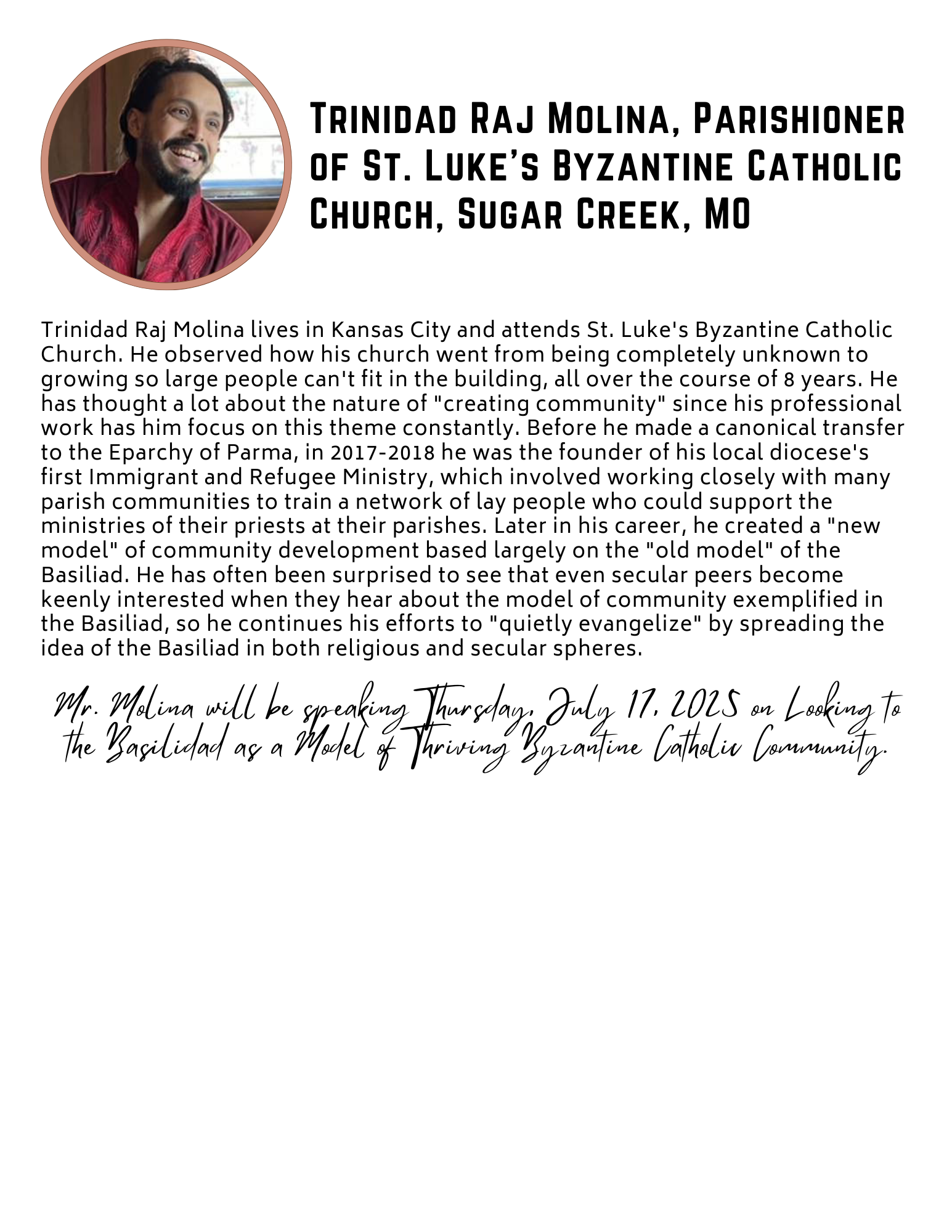 Speakers - Byzantine Catholic Eparchy of Parma - Independence, OH