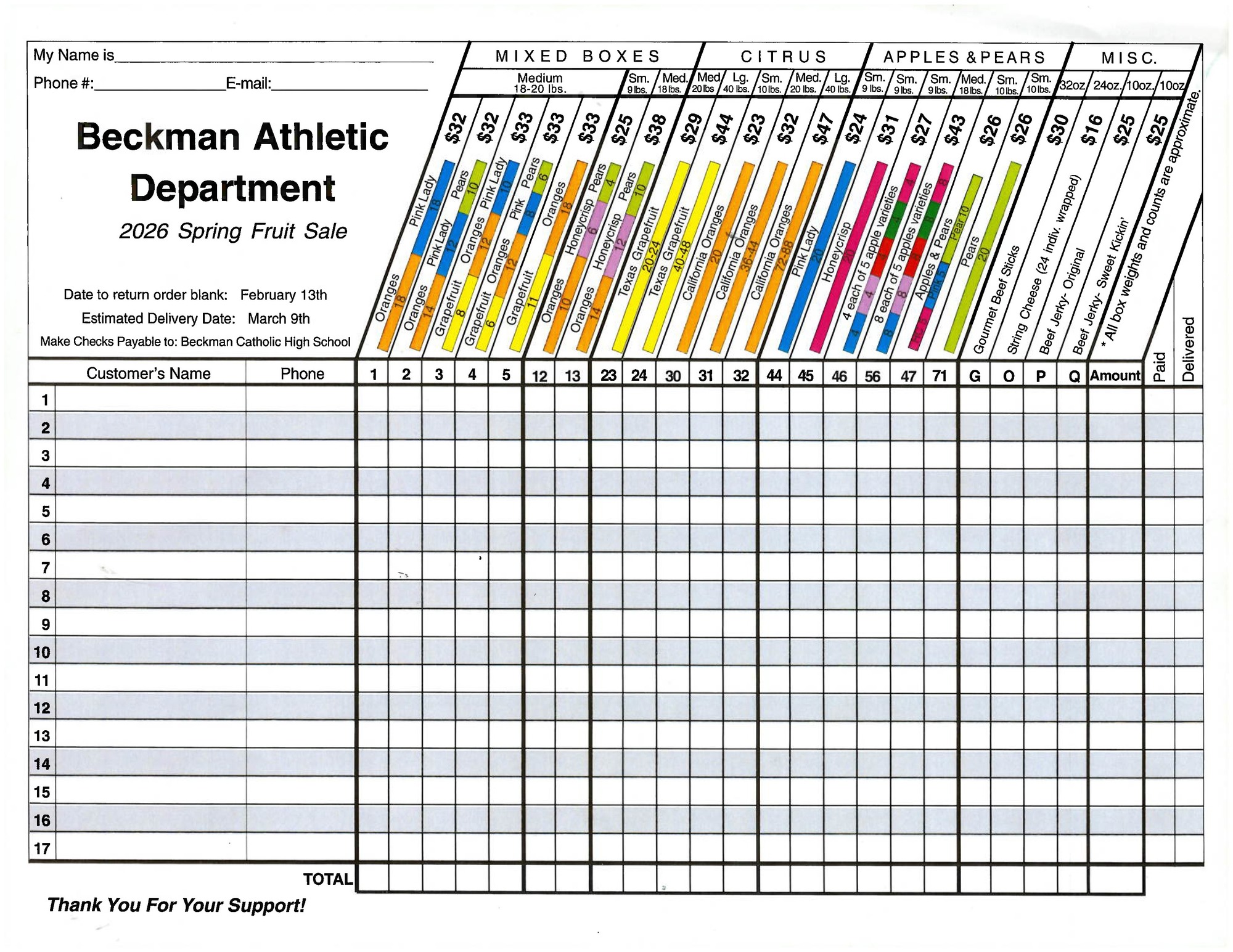 Athletic Department Fruit Sales - Beckman Catholic High School ...