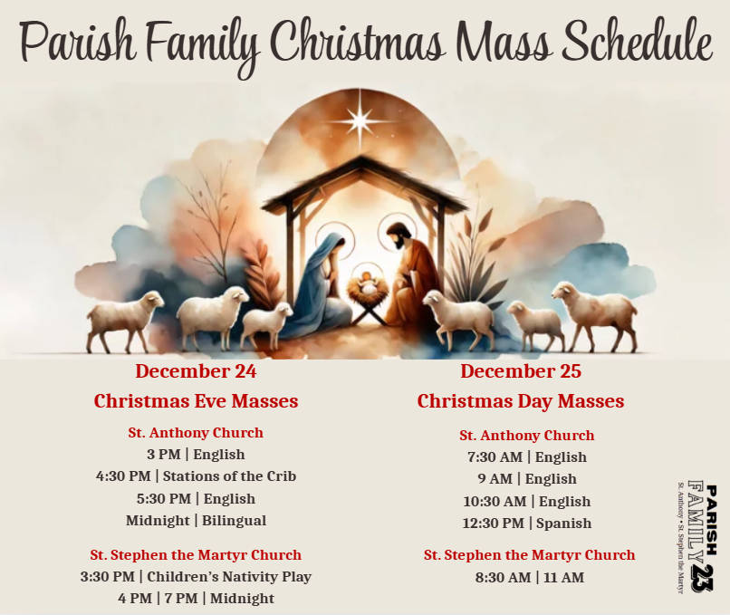 Parish Family Christmas Eve Mass Schedule - St. Anthony Catholic Church ...