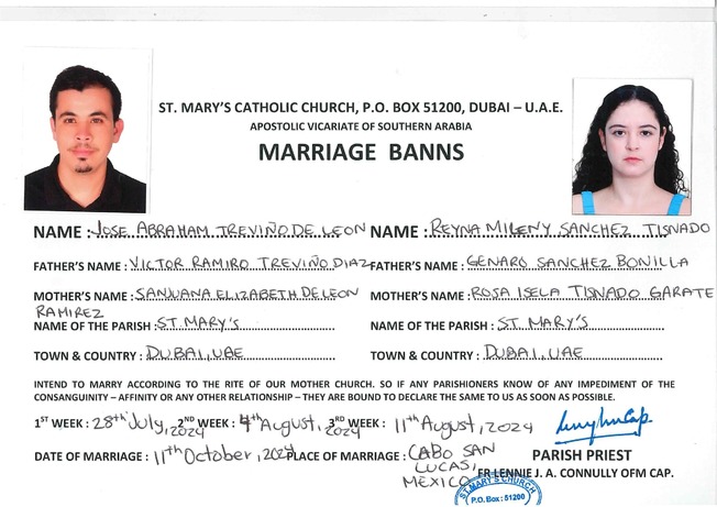 Marriage Banns - St. Mary's Catholic Church - Dubai, UAE