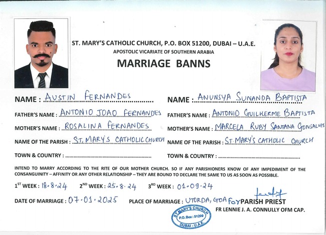 Marriage Banns - St. Mary's Catholic Church - Dubai, UAE