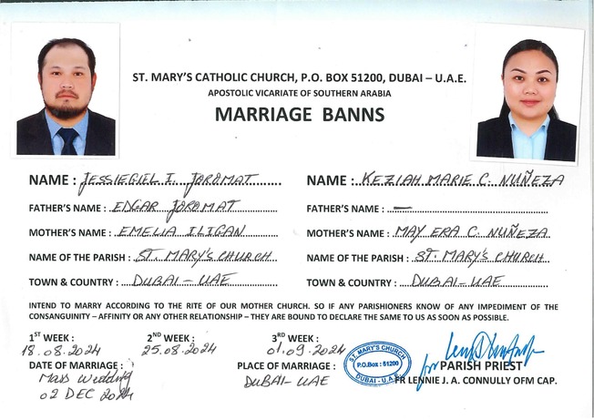 Marriage Banns - St. Mary's Catholic Church - Dubai, UAE
