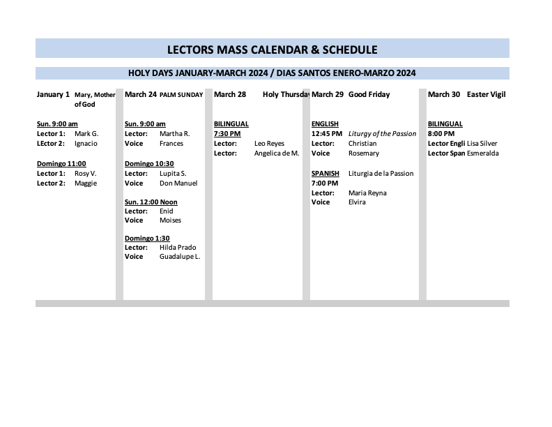 Schedules / Horarios - St. Gerard Majella Catholic Church - Los Angeles, CA