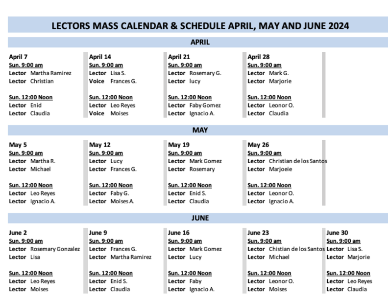 Schedules / Horarios - St. Gerard Majella Catholic Church - Los Angeles, CA
