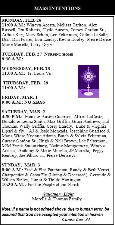 Mass Intentions - St. Joseph Catholic Church - Patterson, LA